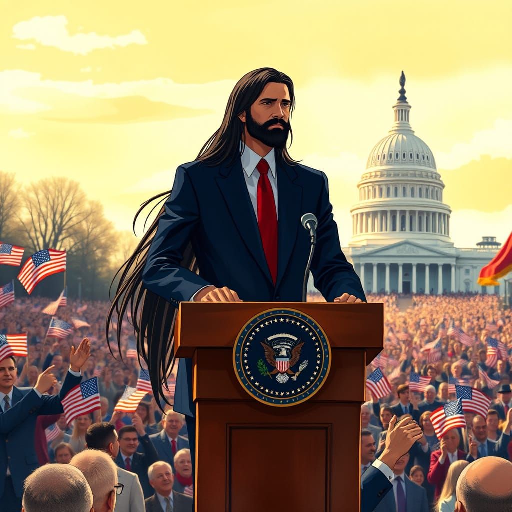 Jesus Delivers Hopeful Inaugural Address as Presid... - AI Art