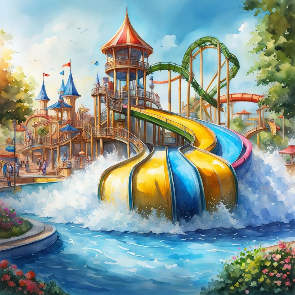 Theme park water slide - AI Generated Artwork - NightCafe Creator