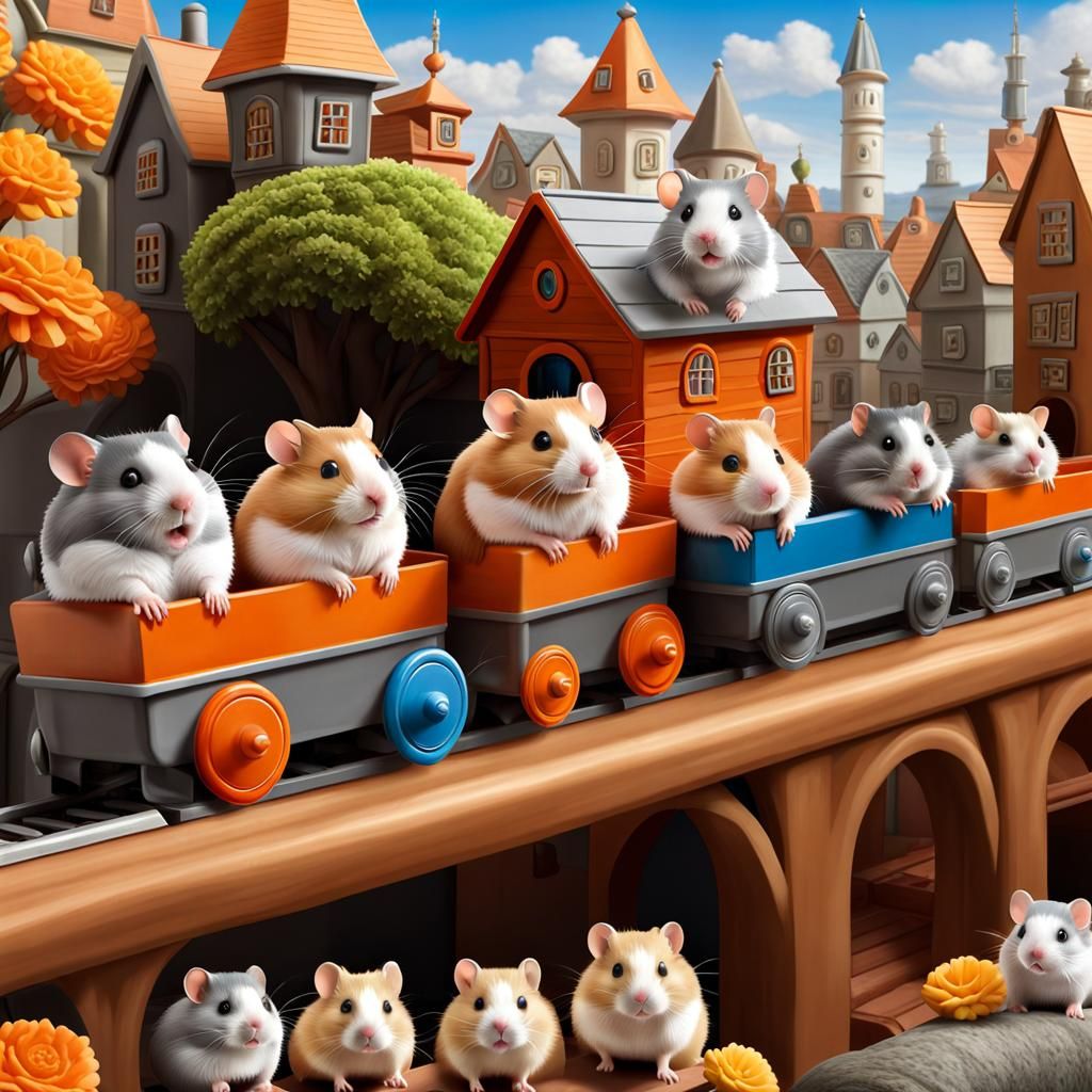 Monday Morning Commute (Hamster Train Station) - AI Generated Artwork ...
