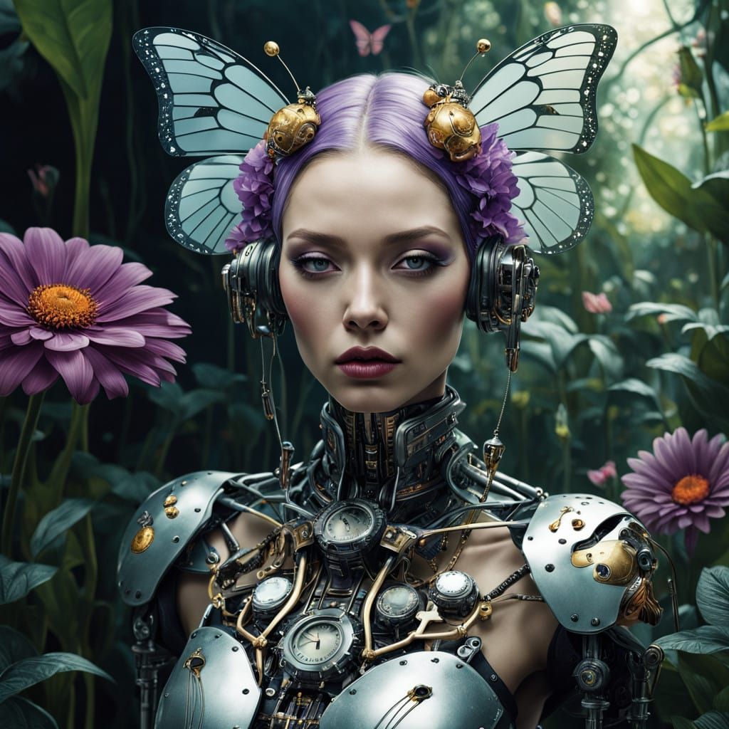 Cybernetic Goddess in Neo Tokyo Daguerreotype Port... - AI Art