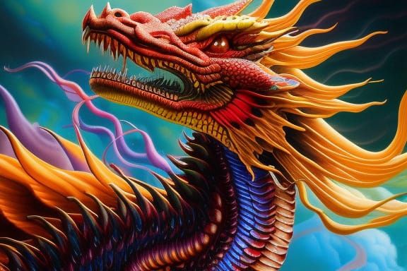 Stunning, multi-coloured dragon - AI Generated Artwork - NightCafe Creator