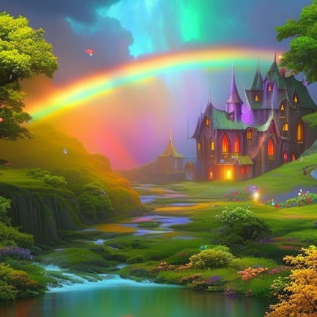 Soft delicate concept art rainbows in the evening after a storm, Fairy ...