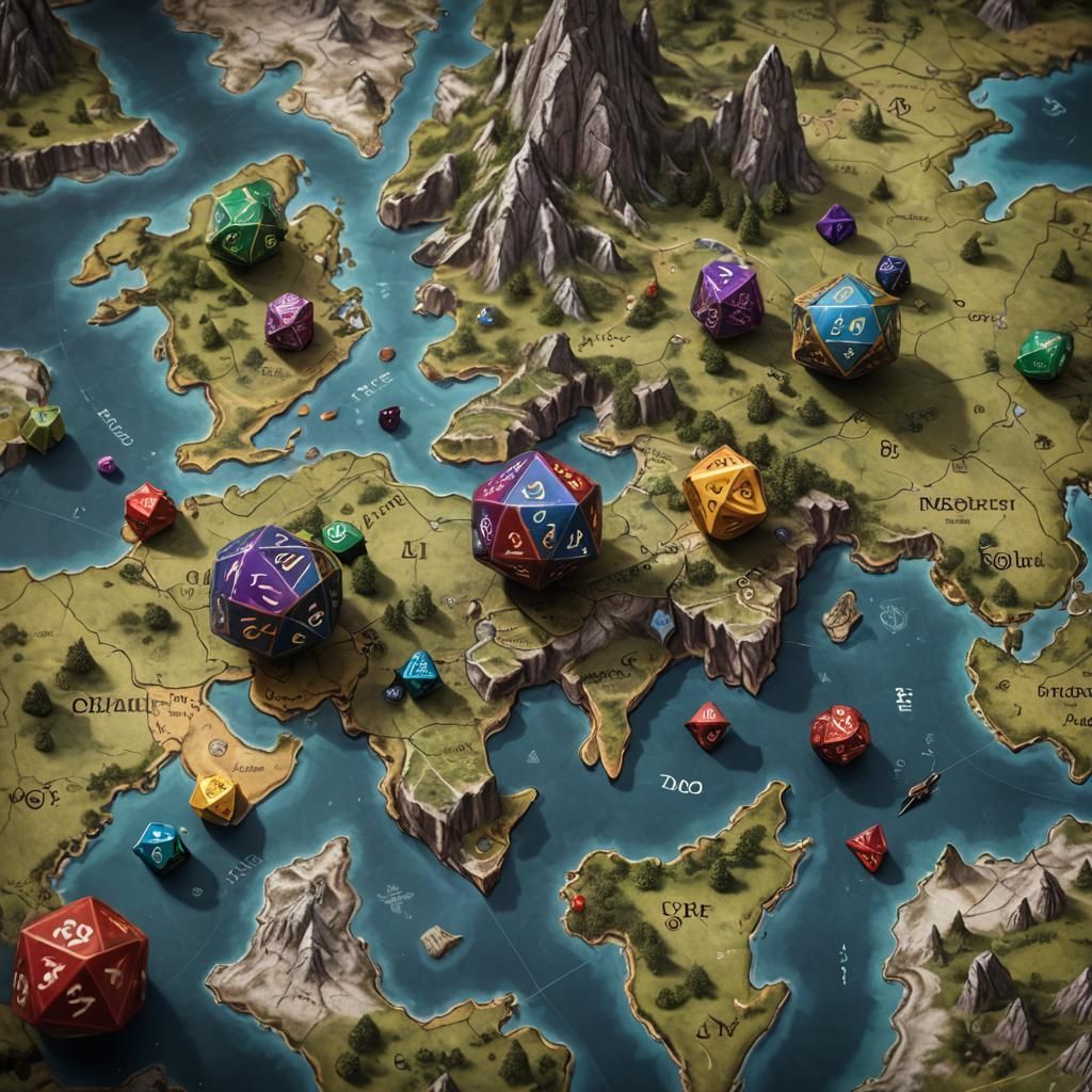D20 dice in a d&d world map - AI Generated Artwork - NightCafe Creator