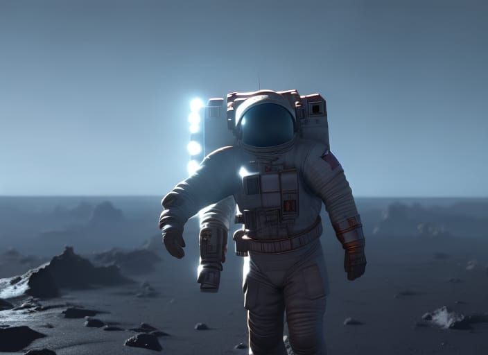 Photorealistic Apollo astronaut on a spacewalk encounters aliens Ridley ...