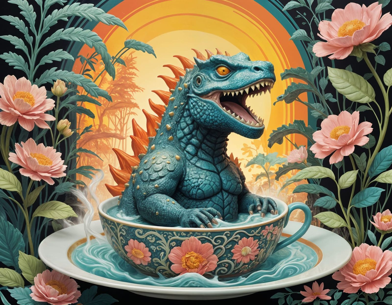 Godzilla’s Earl Grey Escape - Godzilla Sips Earl Grey in Low...