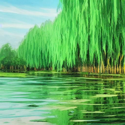 Willows Over The Green Waters - AI Generated Artwork - NightCafe Creator