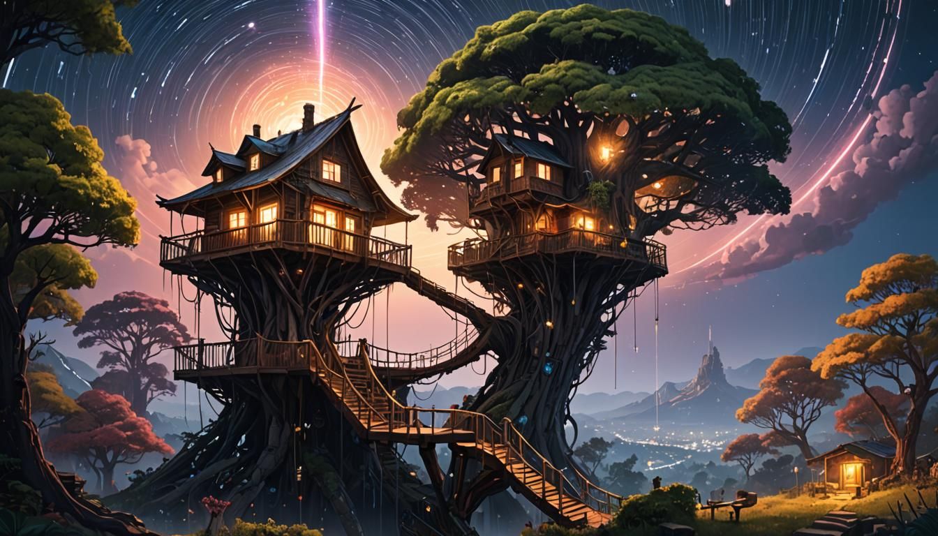 Treehouse under Stars - AI Generated Artwork - NightCafe Creator