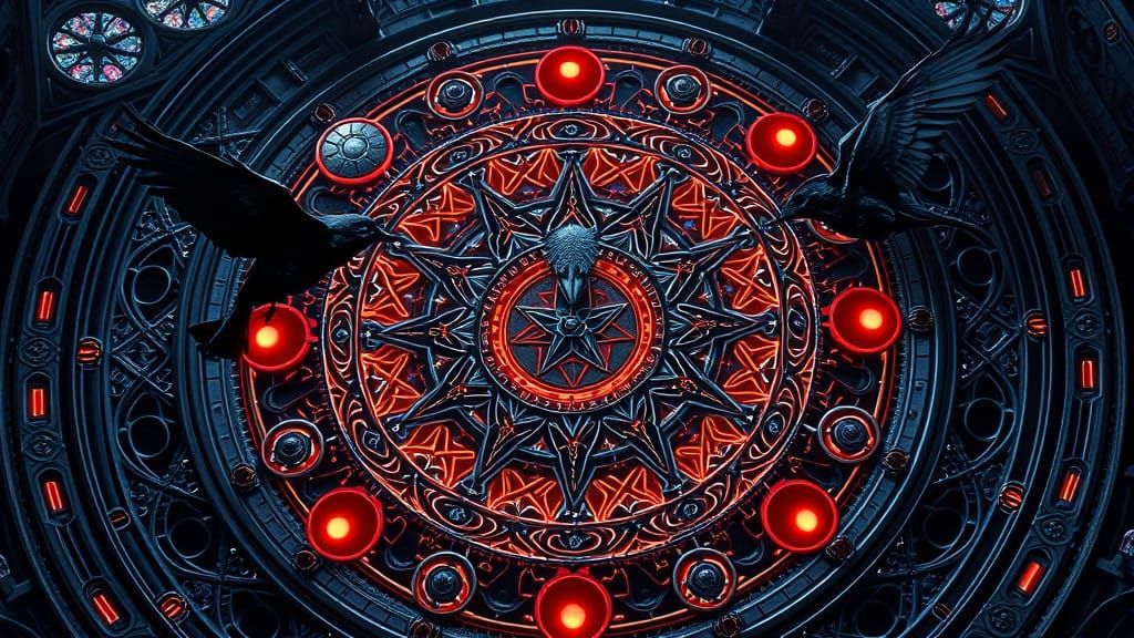 Cyberpunk Norse Mandala: Viking Knotwork Meets Cir... - AI Art