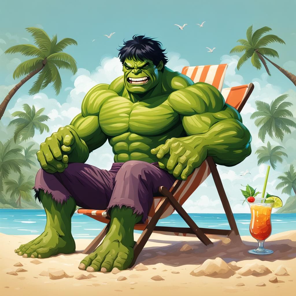 The Incredible Hulk on Vacation - AI Generated Artwork - NightCafe Creator