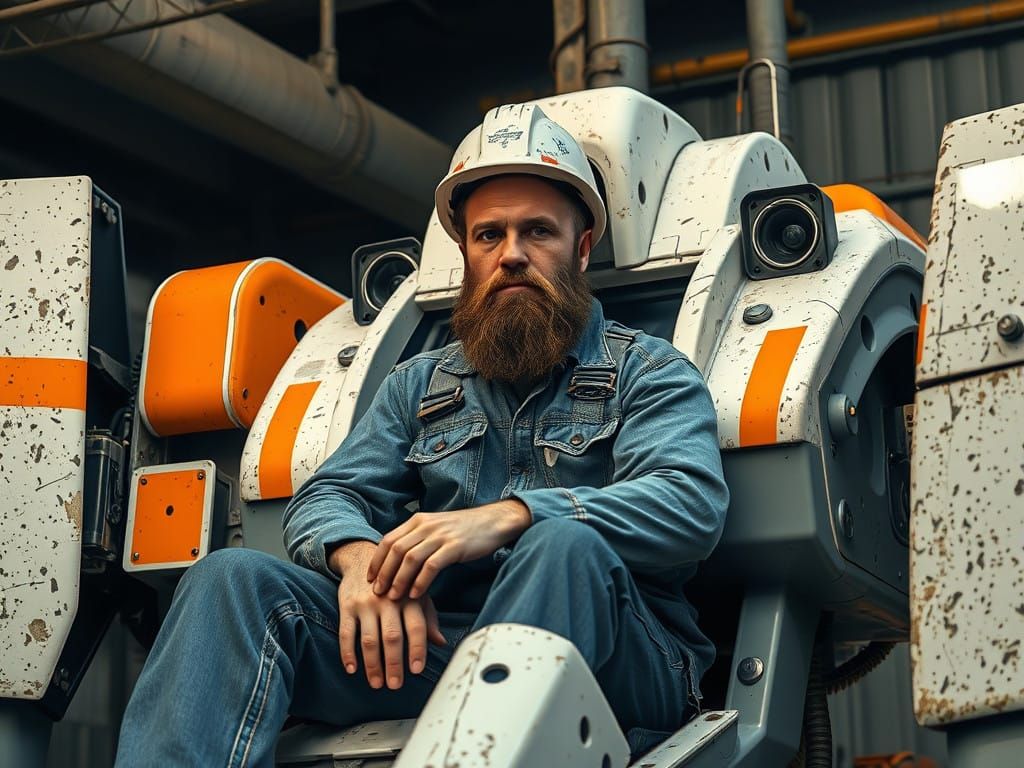 Construction Worker in a Futuristic Mech in a Grit... - AI Art