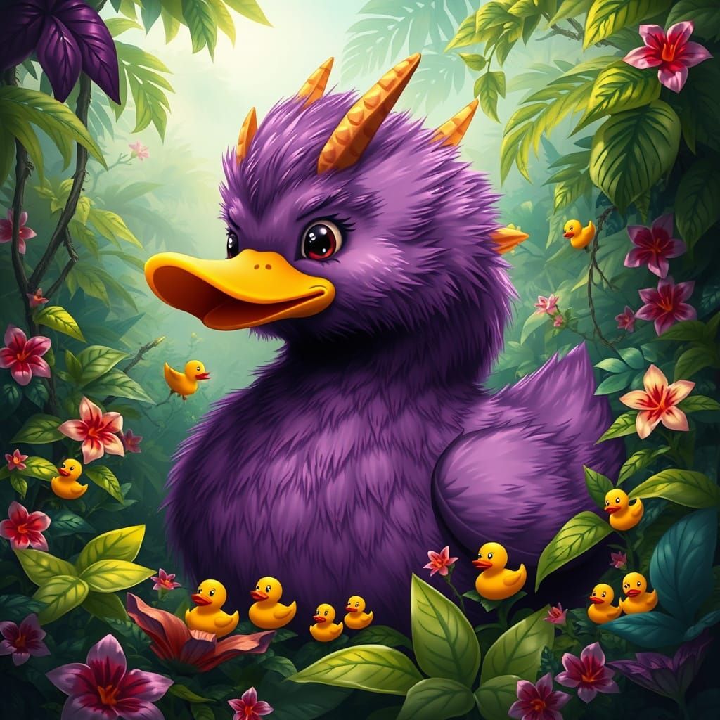 Fluffy Grape Duck Rules Jungle Realm in Whimsical ... - AI Art