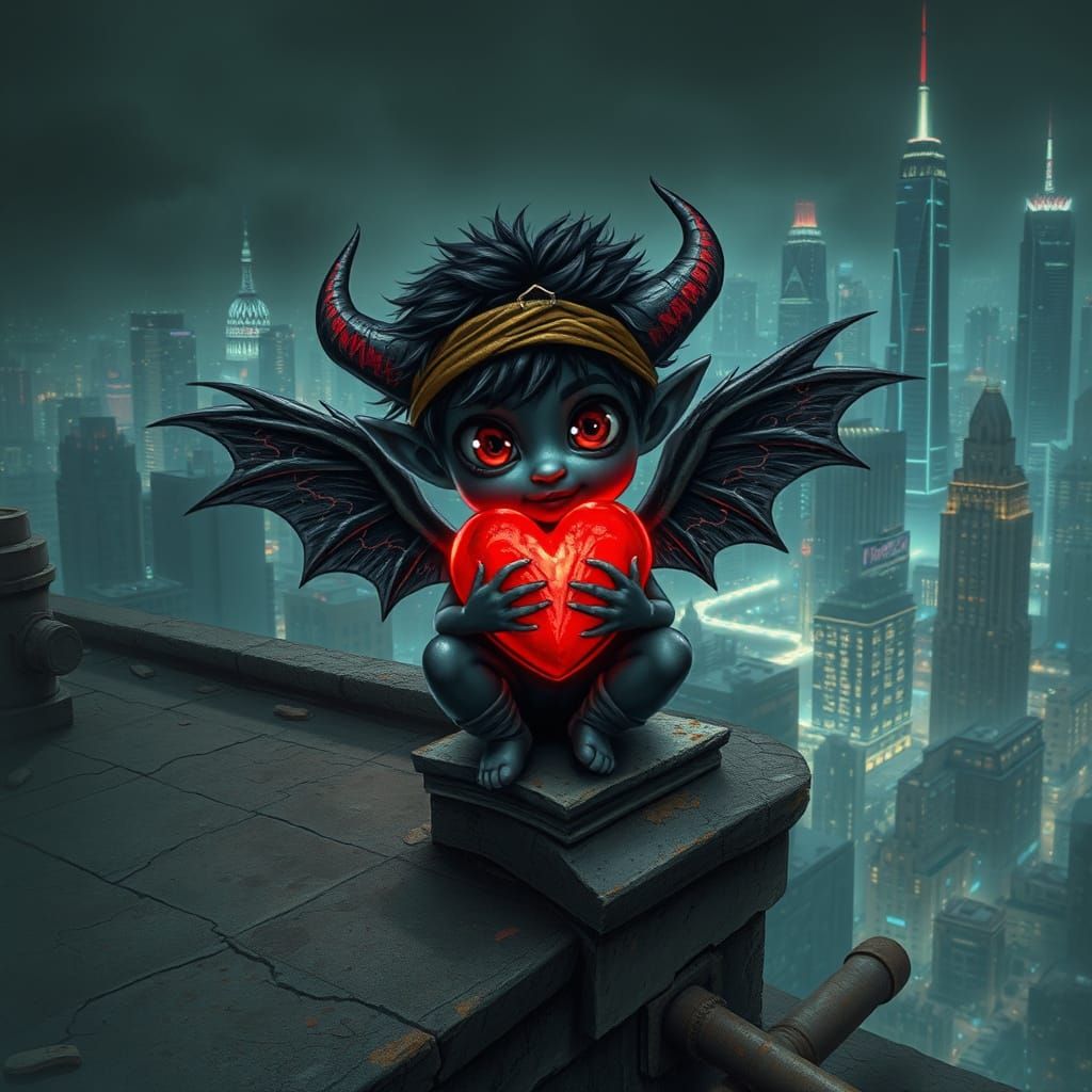 Small black imp boy with fluffy, disheveled hair