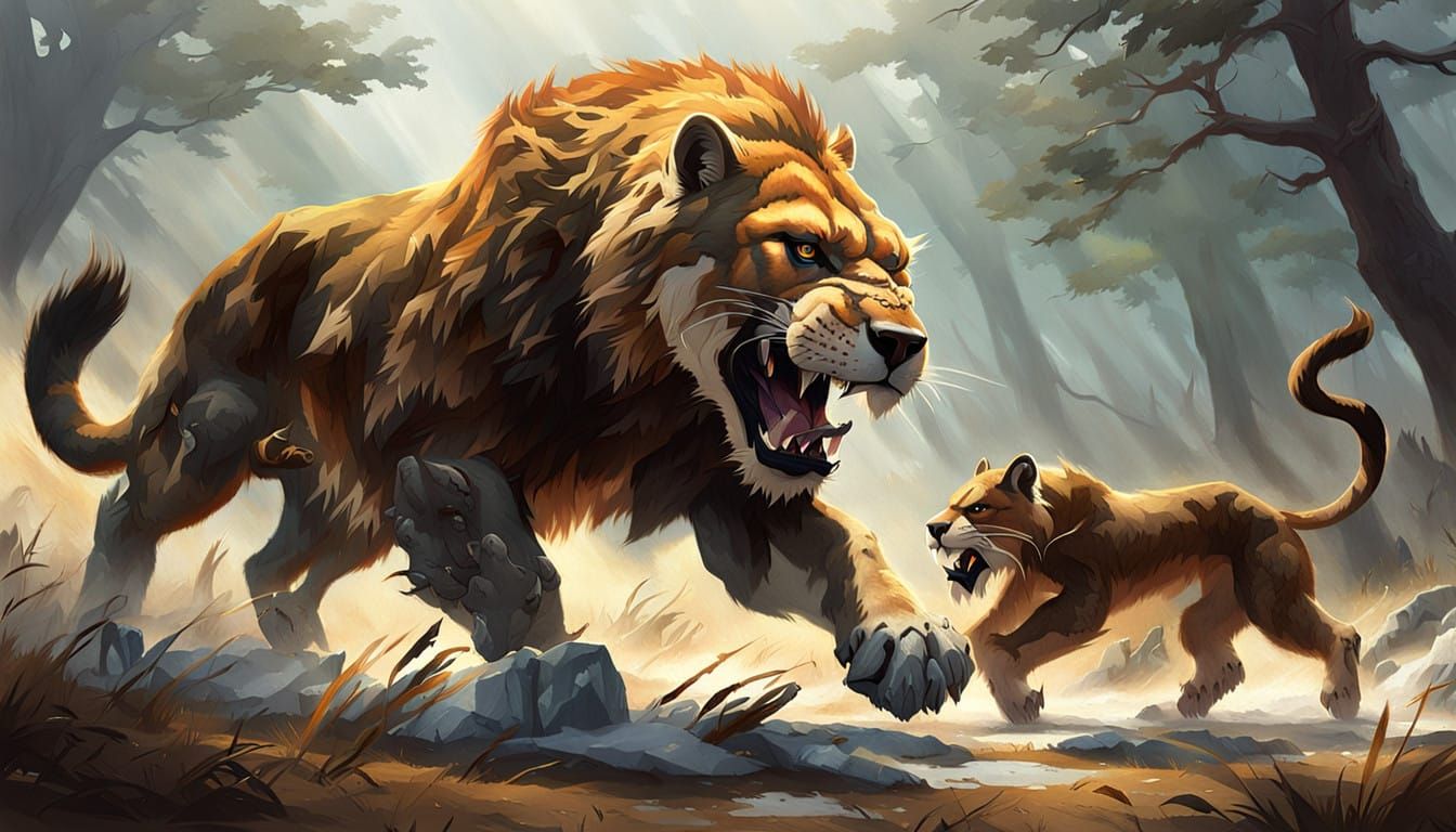 Smilodon Fight. - Fierce Smilodon Encounter in Dramatic Batt...