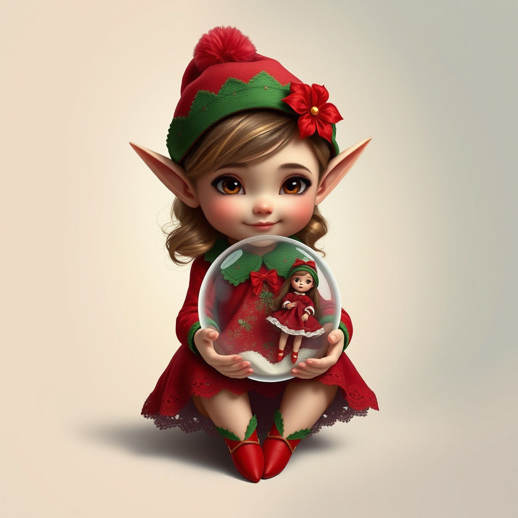 hyperrealistic oil painting a chibi elf girl wearing a red dress with ...
