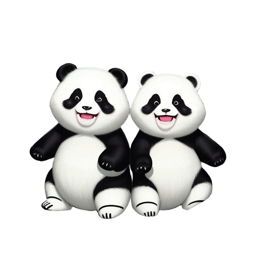 Two cute white pandas, smiling and laughing, cartoon illustration.