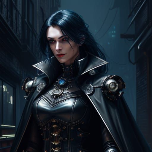 Gothic Vampire in Cyberpunk Steampunk Mech, Victor... - AI Art