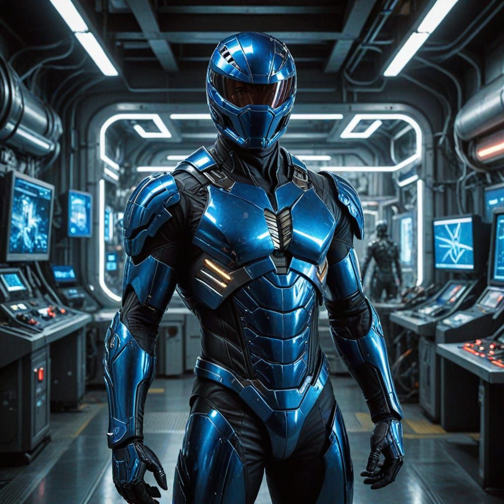 Cyborg Blue Ranger in Futuristic Lab, Inspired by ... - AI Art