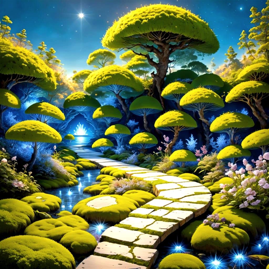 Pathway - Floating Moss Pathway Ascends to Celestial Light