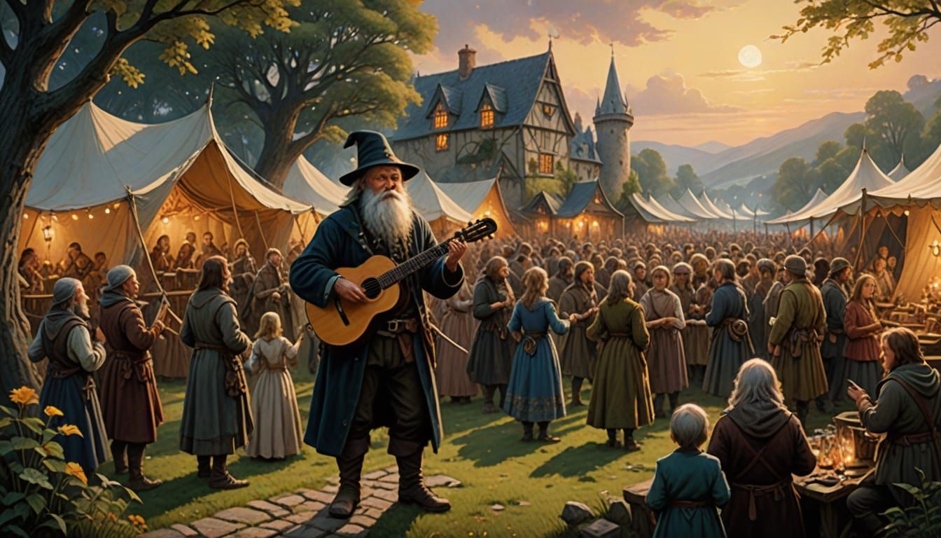 Fantasy Crowd Cheers Enthusiastic Solo Performer i... - AI Art