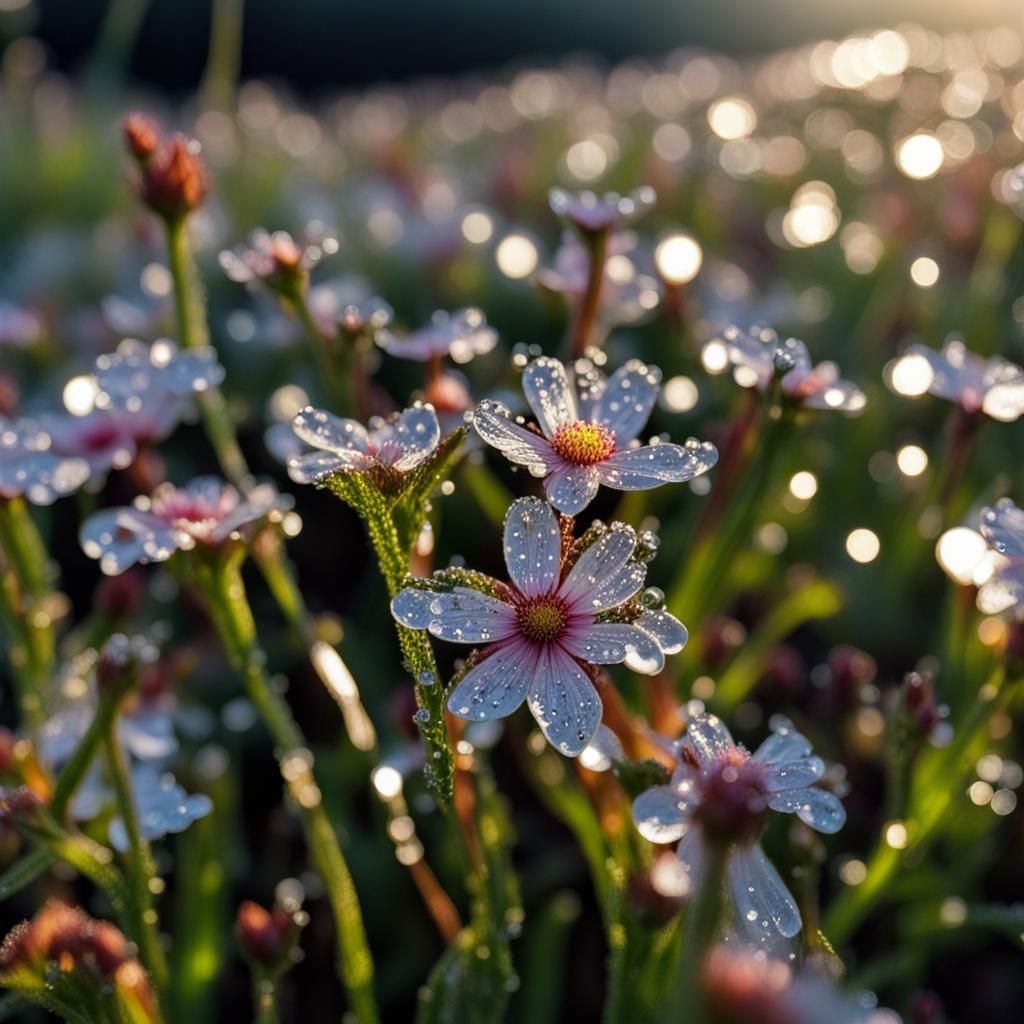 Sparkling Morning Dew on Flowers - AI Generated Artwork - NightCafe Creator