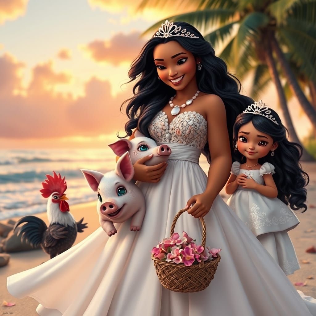 Moana's Seashell Wedding: A Hyperrealistic Beach C... - AI Art
