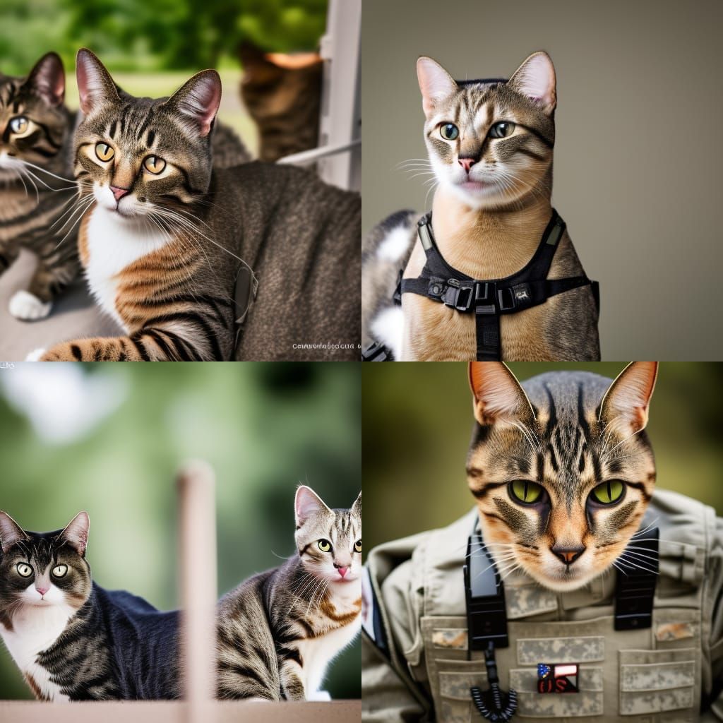 Cats wearing US military gear - AI Generated Artwork - NightCafe Creator
