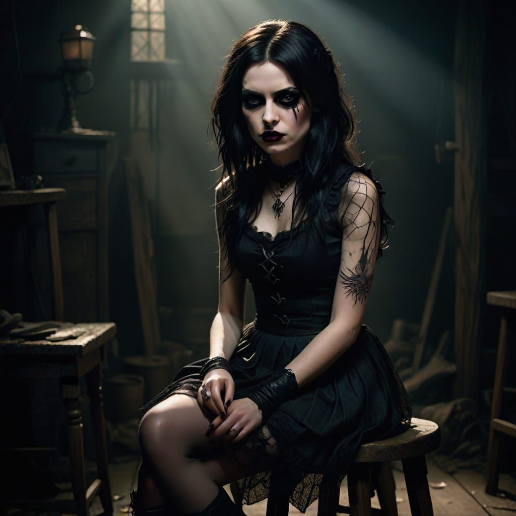 Ethereal Vampiric Emo Woman in Moody, Cinematic At... - AI Art