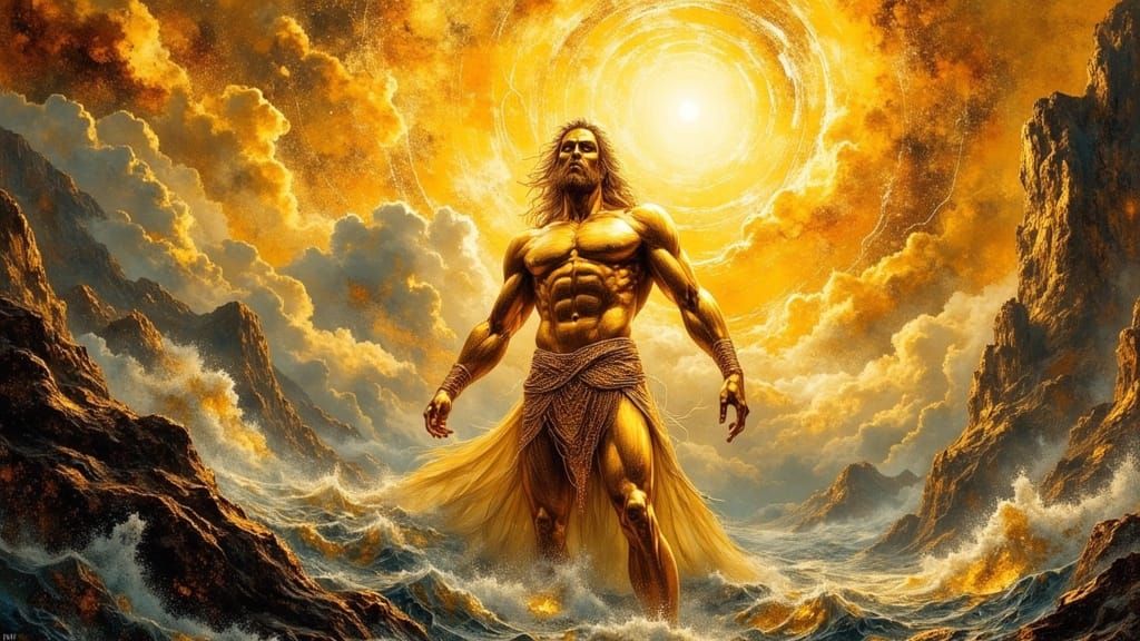 A majestic, photorealistic depiction of Zeus, the powerful Greek deity ...