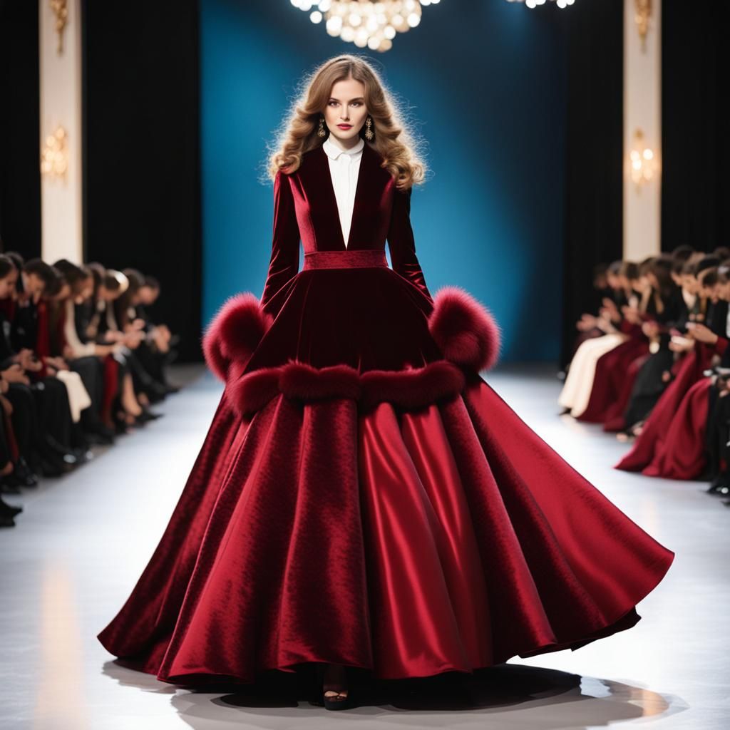 Deep Red Wide Evening Gown Realistic & Simple. Redone. - AI Generated Artwork - NightCafe Creator