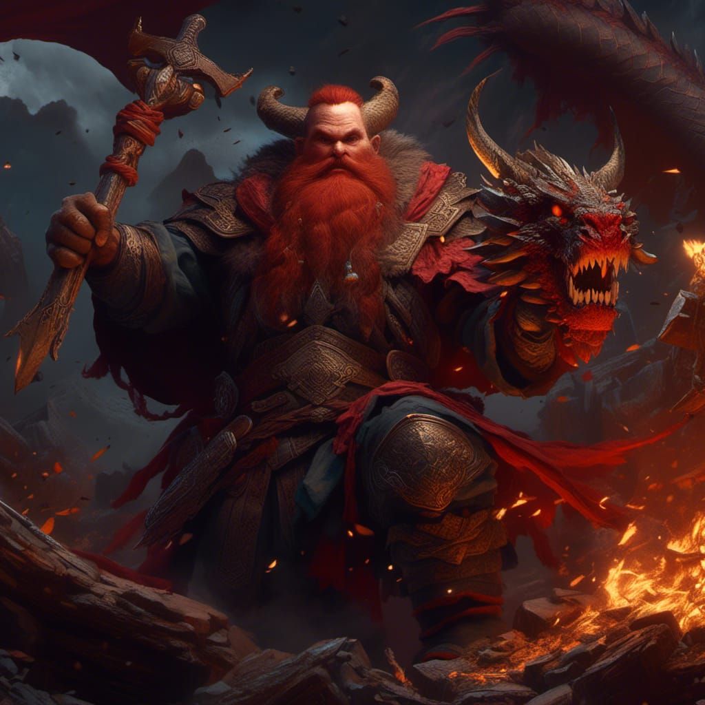 Battle dwarf swinging and his Dragon - AI Generated Artwork - NightCafe ...