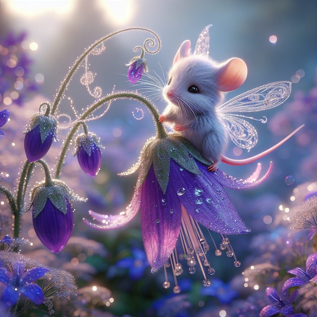 Tiny Fairy Mouse - Whimsical Fairy Mouse Amidst Enchanted Bl...