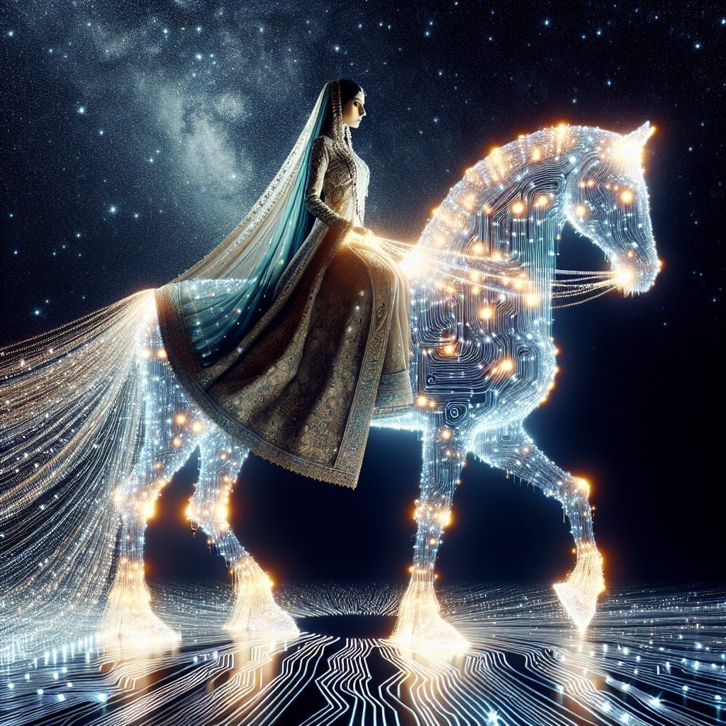 Horsey Ride - Cyberpunk Goddess Rides Data Steed Under Cele...