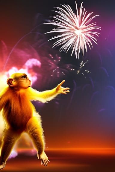 space monkey, fireworks, flames, explosions, meadows, field, hd ...