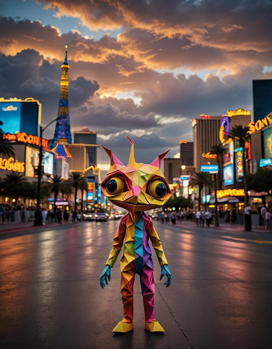 cute origami alien on Las Vegas strip - AI Generated Artwork ...