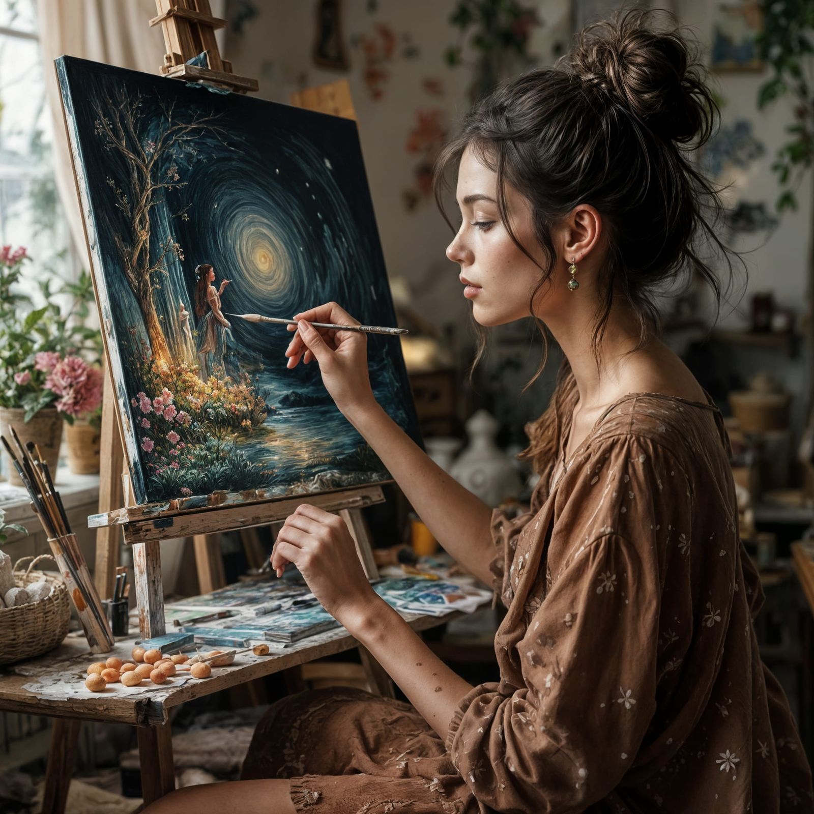 Painting a painting - A Pretty Painter Enchants the Canvas i...