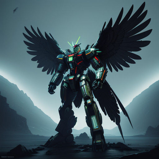 Spectacular Metal Mecha Eagle-UFO Hybrid in Neon-L... - AI Art