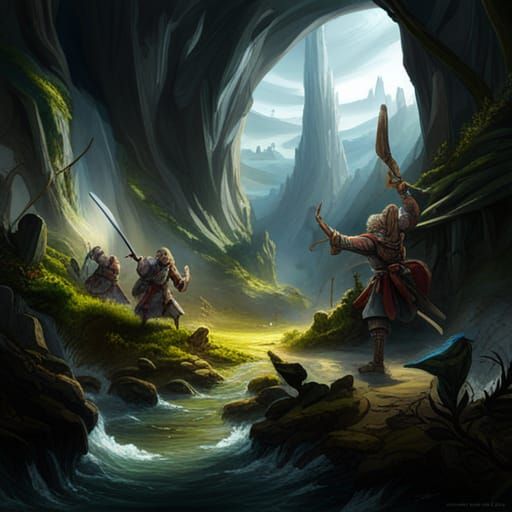 Down under the mountains in a misty cave an elve a knight andxa hobbit ...