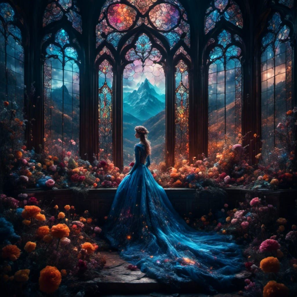 flowers in front of a stained glass window - AI Generated Artwork ...