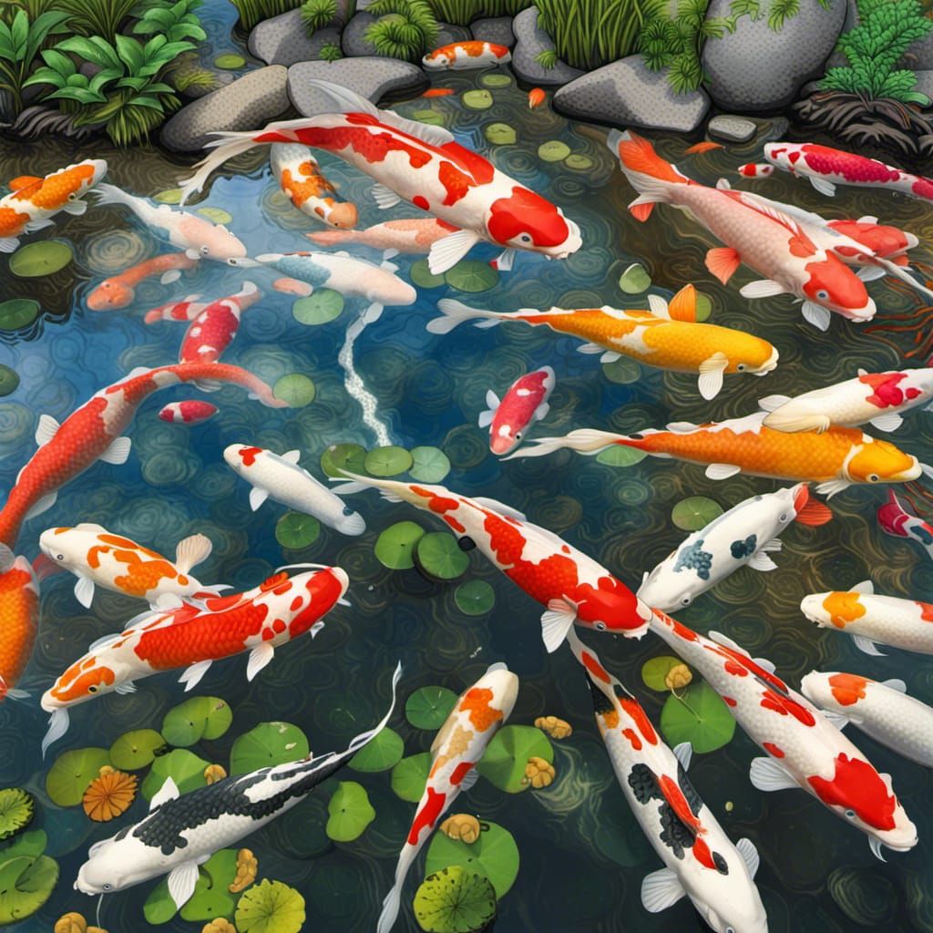A colorful pond with large koi fish - AI Generated Artwork - NightCafe ...