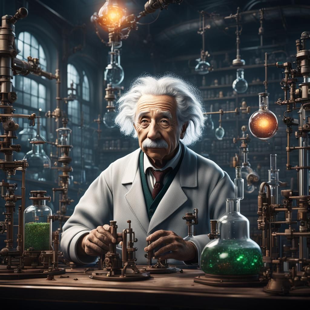 Albert Einstein in a lab - AI Generated Artwork - NightCafe Creator