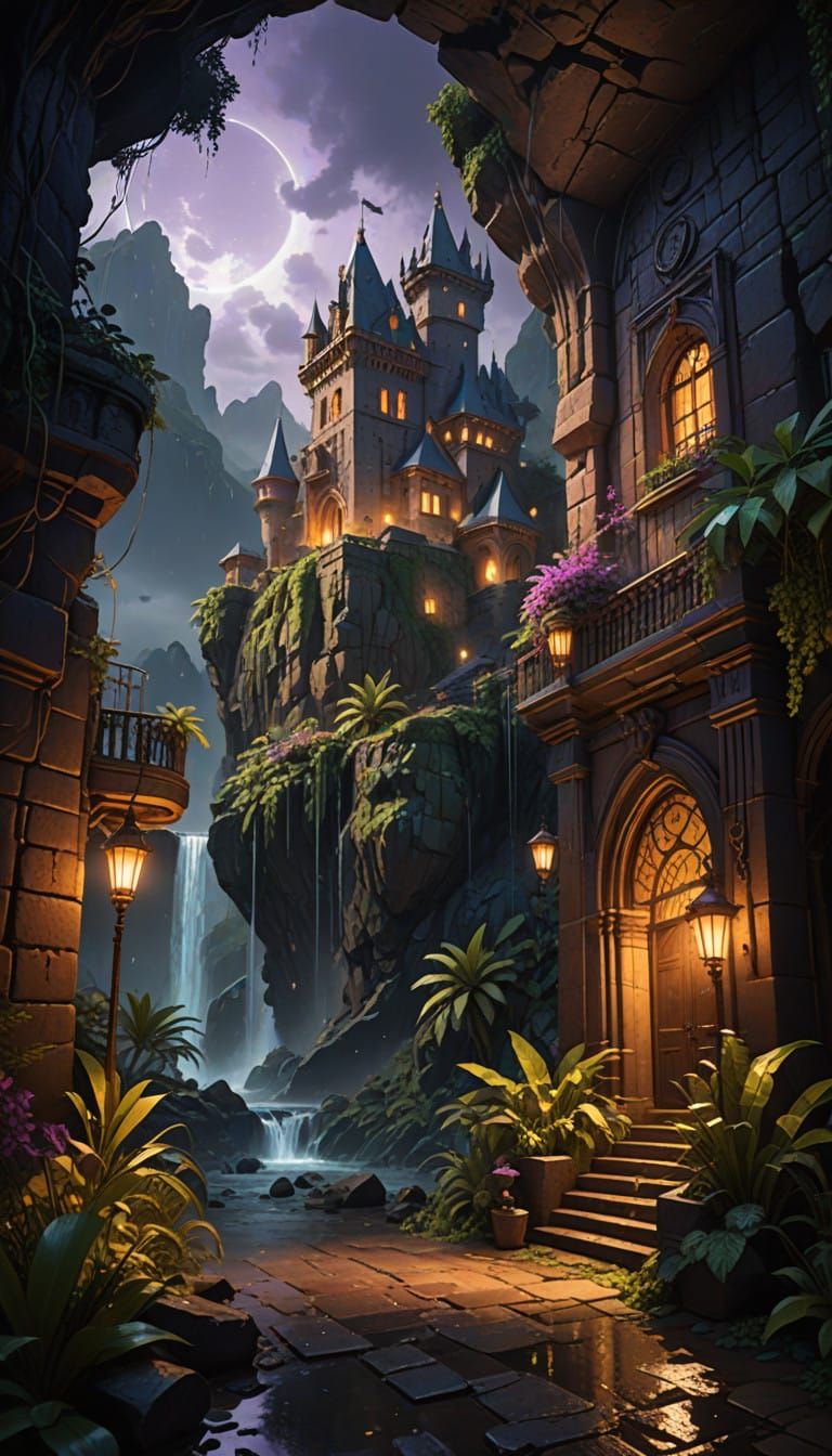 Mystical Cave Treasure Trove in Dark Fantasy Style - AI Art