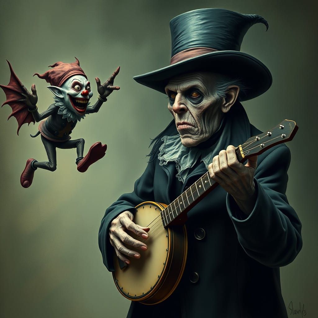 Grim Preacher Chases Flying Goblin in a Haunting B... - AI Art