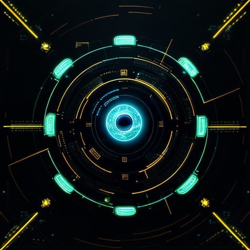 Golden Eye BALL AI - Cybernetic Orb in Gritty Neon Hues