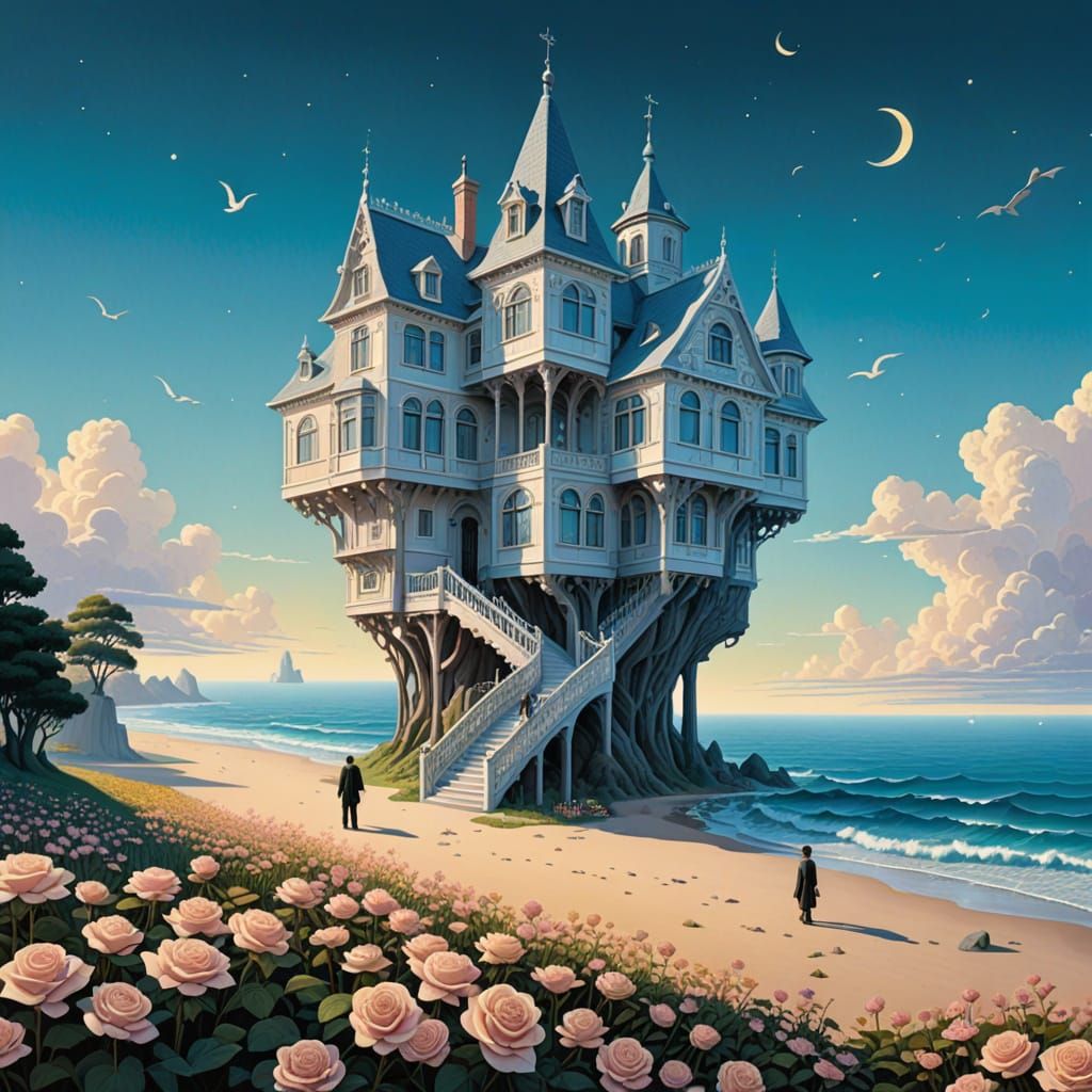 victorian style tree house on beach