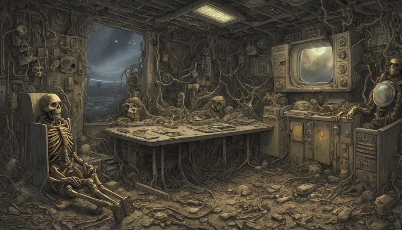 Astronaut Skeleton in Abandoned Spacecraft: Cyberp... - AI Art
