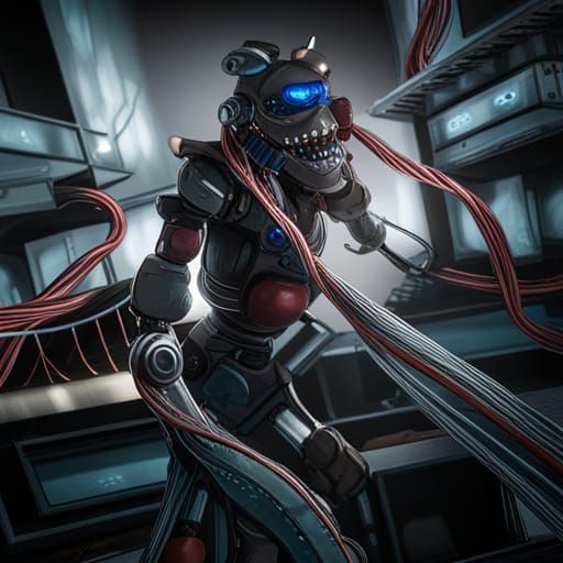 fnaf grey Endoskelett with visible red and blue cables - AI Generated ...