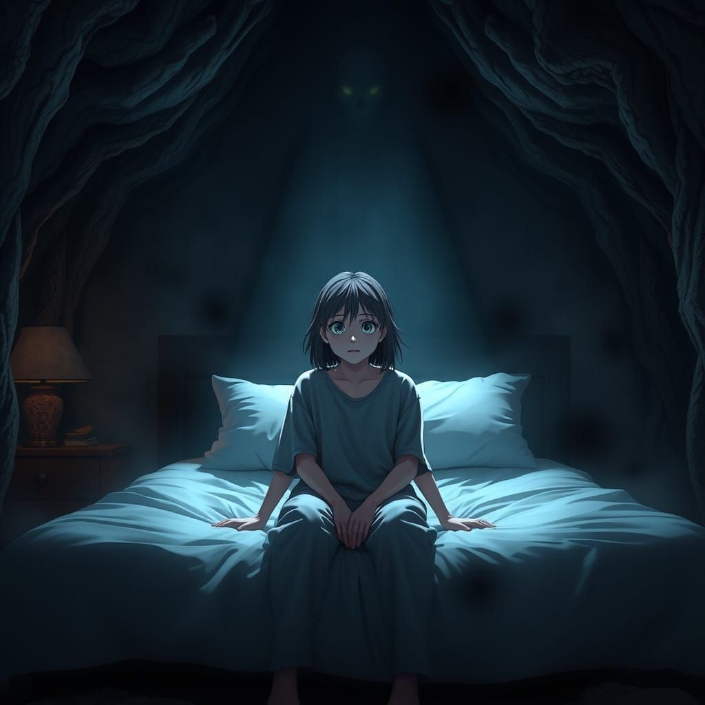 Girl Frozen in Terror as Supernatural Horrors Clos... - AI Art
