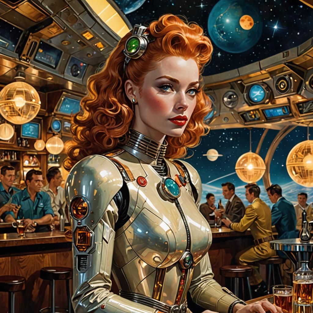 Meeting in a space station bar (retrofuturism) - AI Generated Artwork ...
