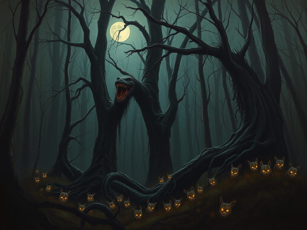 The Forest of Horrors - Gothic Forest Landscape in Dark, Eer...