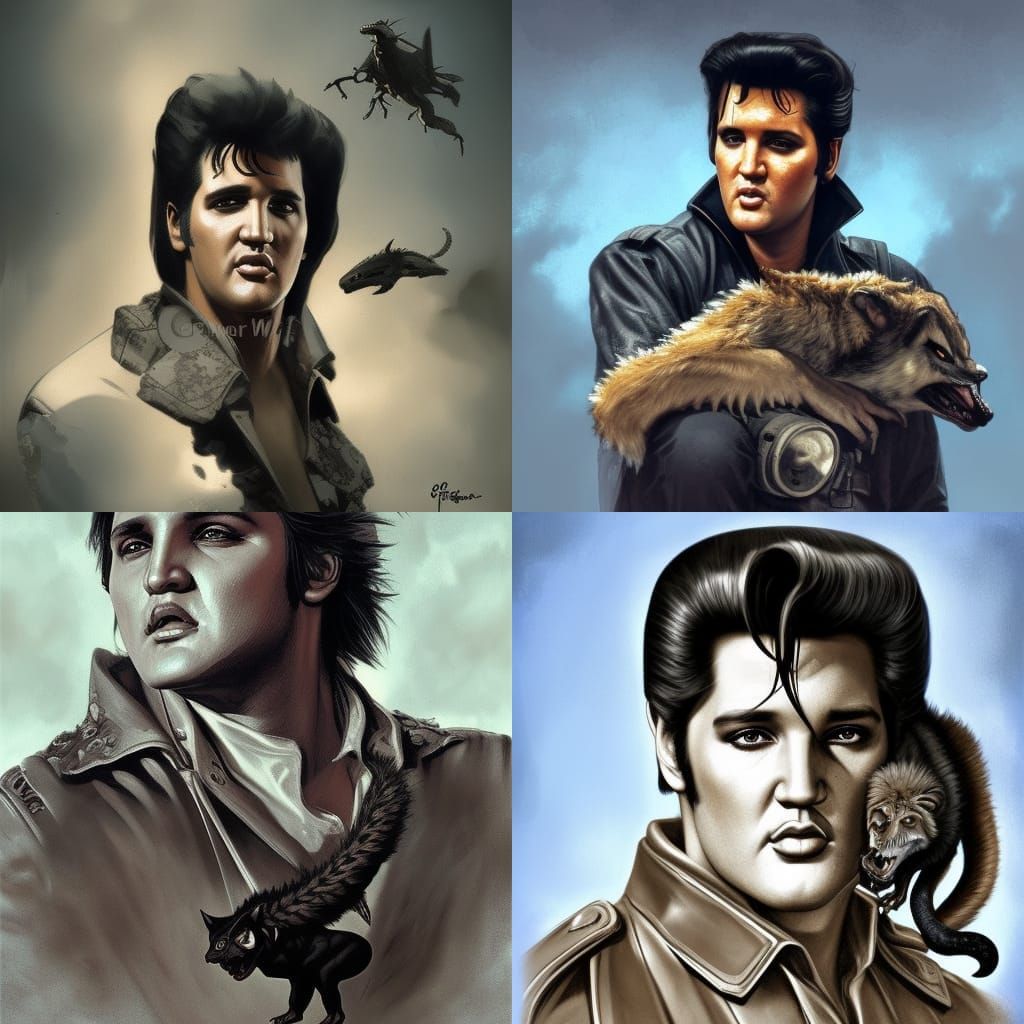 Elvis presley as a werewolf by a tank in Texas with a rattlesnake - AI ...